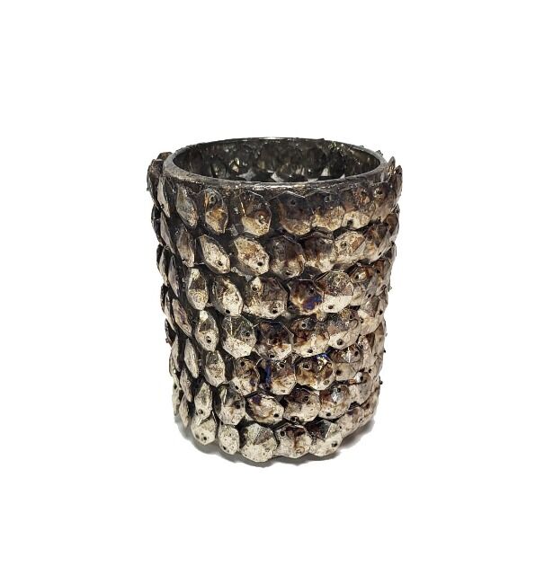 Teelichthalter aus Metall mit Schuppenstruktur 10,5cm (16073209) - Restposten.de